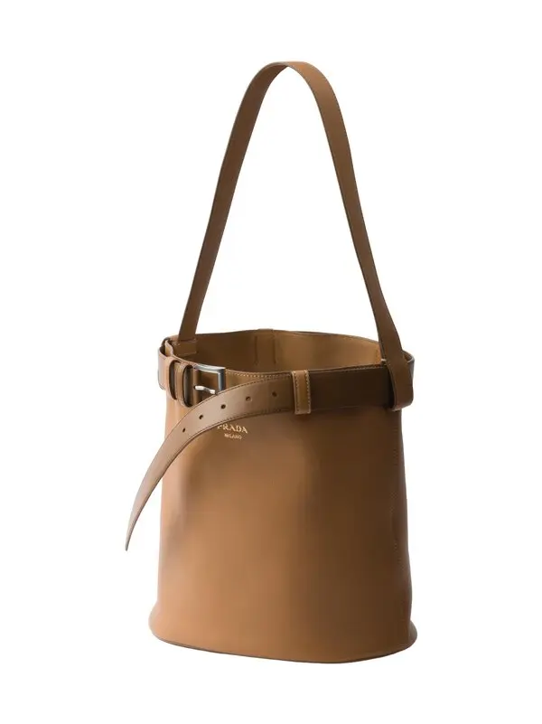 Prada Leather Bucket Bag With Belt - Brown