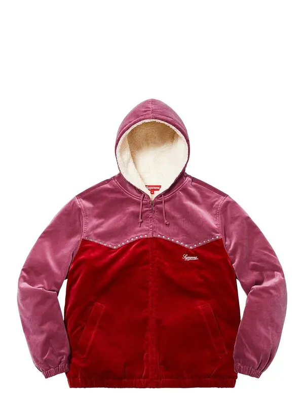 Supreme Studded Velvet Hooded Work Jacket - Red
