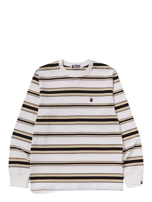 A BATHING APE One Point Stripe Long Sleeve Tee Shirt - White