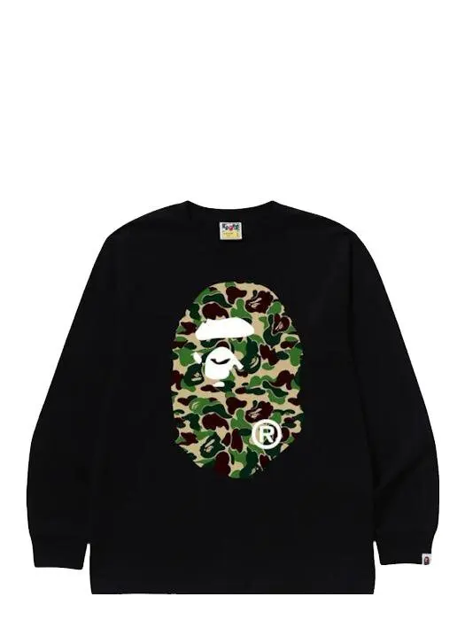 A BATHING APE Abc Camo Big Ape Head Long Sleeve Tee Shirt - Black/green