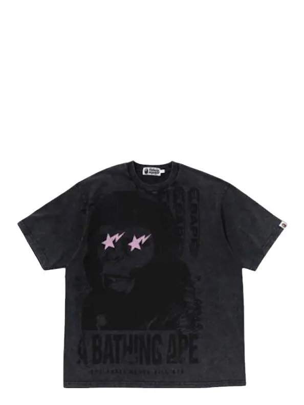 A BATHING APE Garment Dye Logo Relaxed Fit Tee Shirt - Black