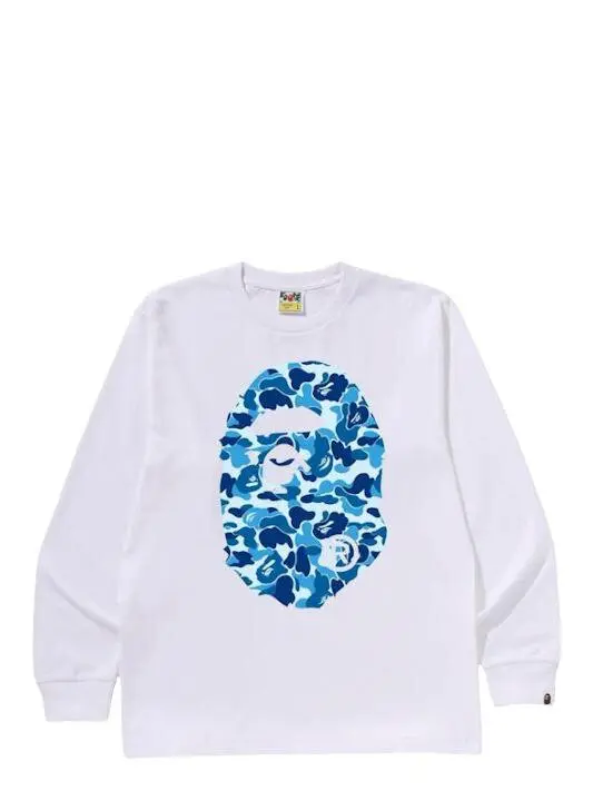 A BATHING APE Abc Camo Big Ape Head Long Sleeve Tee Shirt - White/blue