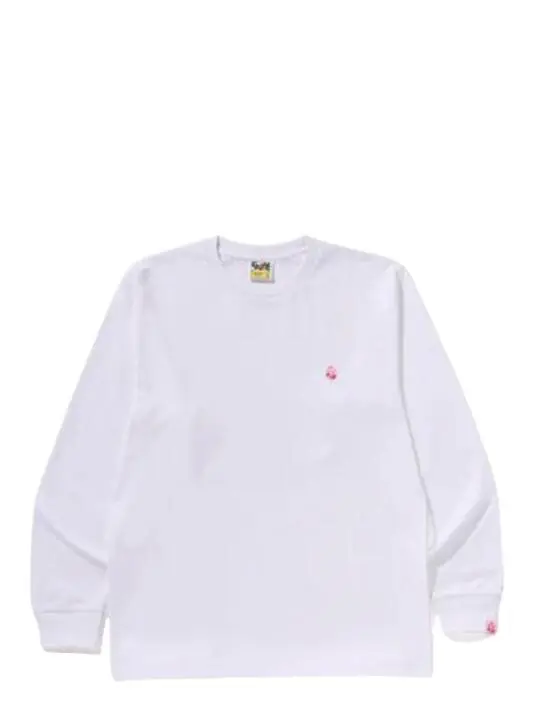 A BATHING APE Abc Camo One Point Long Sleeve Tee Shirt - White/pink