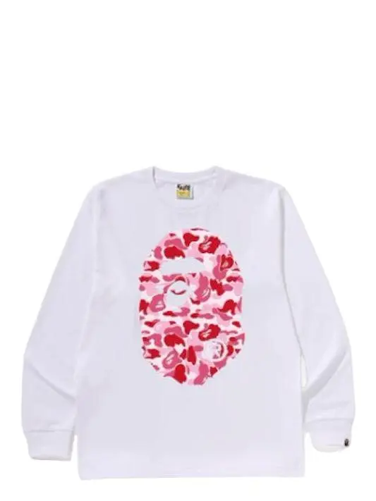 A BATHING APE Abc Camo Big Ape Head Long Sleeve Tee Shirt - White/pink
