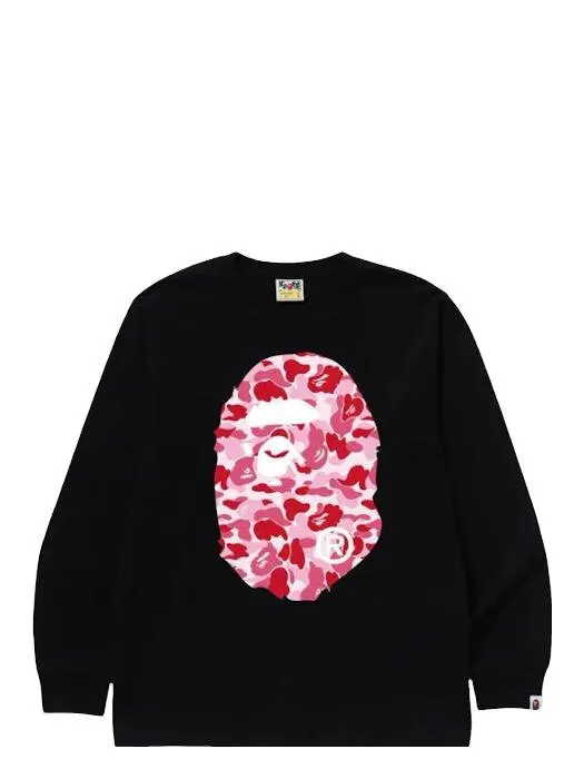 A BATHING APE Abc Camo Big Ape Head Long Sleeve Tee Shirt - Black/pink