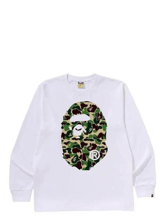 A BATHING APE Abc Camo Big Ape Head Long Sleeve Tee Shirt - White/green