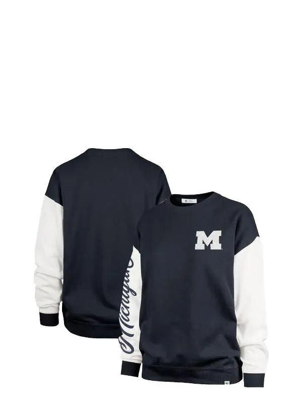 '47 47 Michigan Wolverines Colorblock Crewneck Sweatshirt - Navy