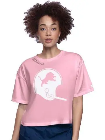 STARTER Detroit Lions Play The Ball Boxy Cropped T-shirt - Pink