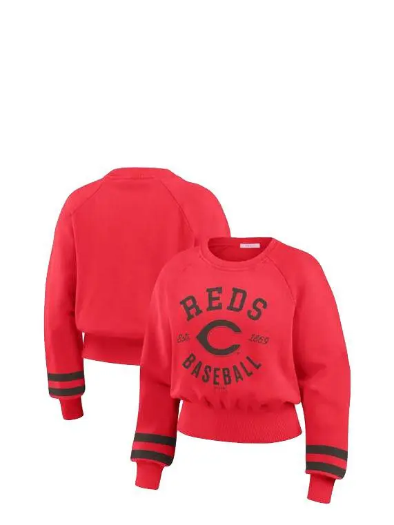 WEAR BY ERIN ANDREWS Cincinnati Reds Vintage Washed Cropped Pullover Sweatshirt - Red