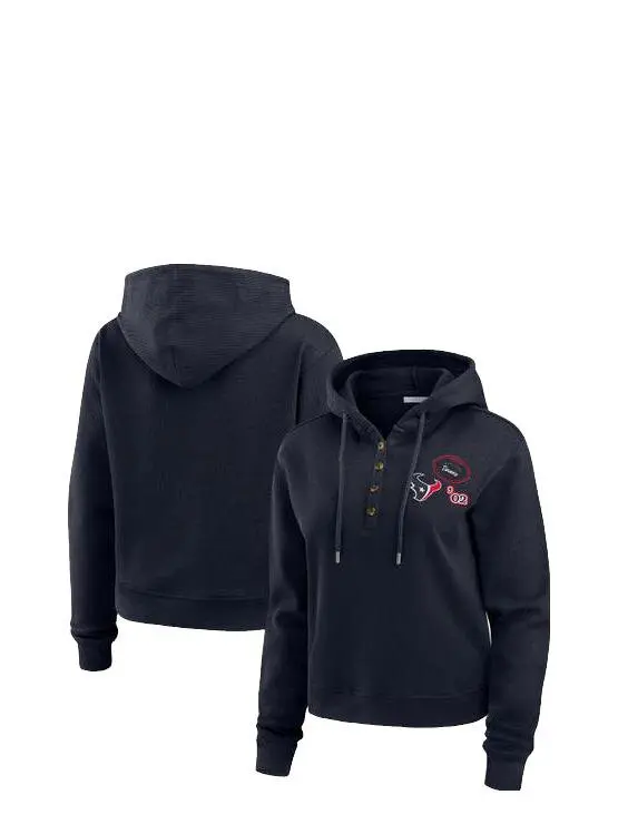WEAR BY ERIN ANDREWS Houston Texans Waffle Hoodie Pullover Top - Navy