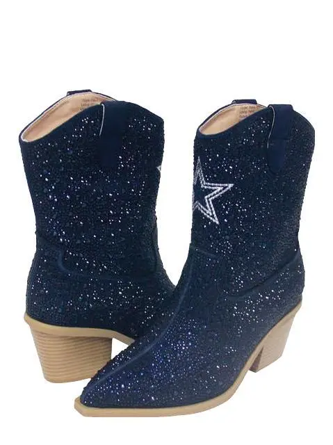 CUCE Dallas Cowboys Crystal Ankle Boots - Navy