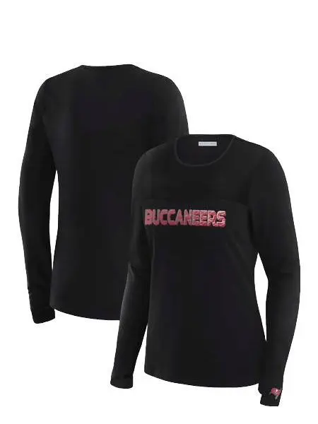 WEAR BY ERIN ANDREWS Tampa Bay Buccaneers Mesh Panel Long Sleeve T-shirt - Black