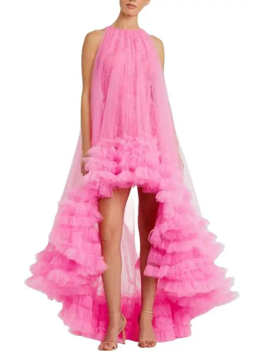 Mac Duggal Tulle High-low Gown - Hot Pink