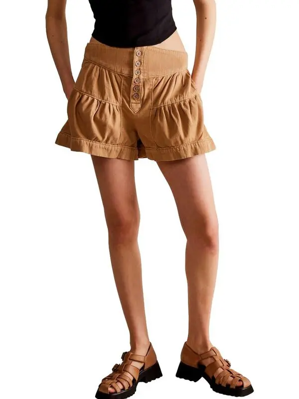 Free People Fleur Tiered Denim Shorts - Washed Brown