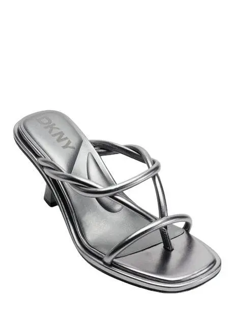 Dkny Rabun Metallic High Heel Flip Flops - Nickel