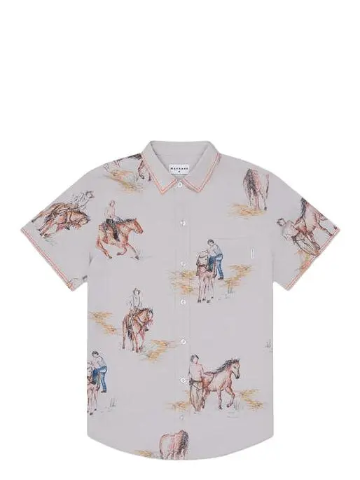 MAVRANS Horse Weekend Short Sleeve Button-up Shirt - Orange Multi
