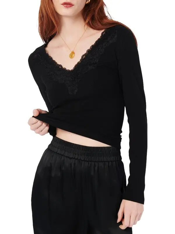 Cami Nyc Rooney Lace Trim Rib Top - Black