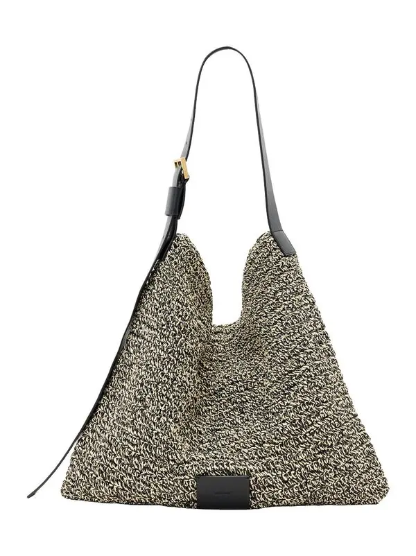 ALLSAINTS Asha Straw Shoulder Bag - Black/ Natural
