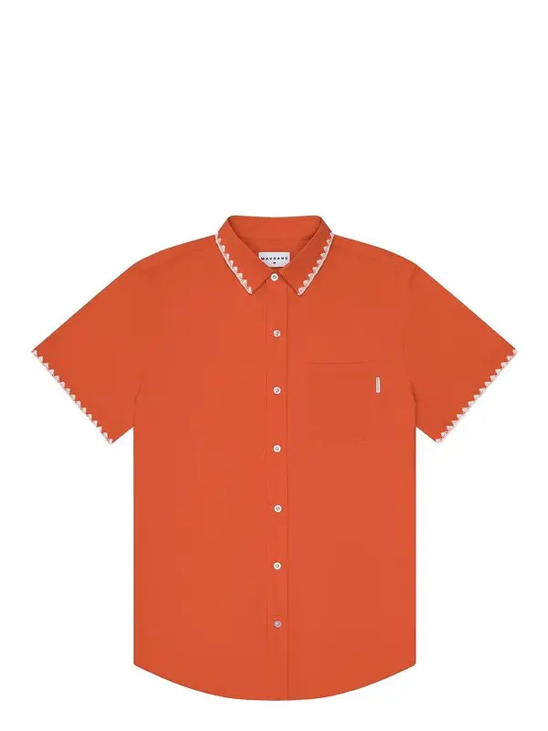 MAVRANS Weekend Crochet Trim Short Sleeve Button-up Shirt - Orange