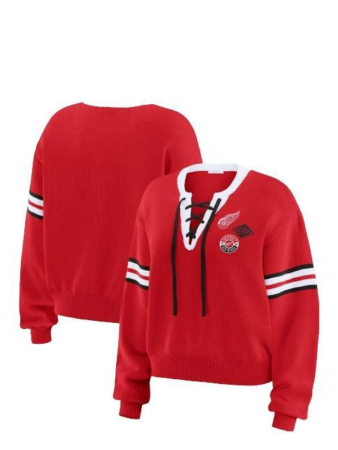 WEAR BY ERIN ANDREWS Detroit Wings Cropped Lace-up Sweater By - Red
