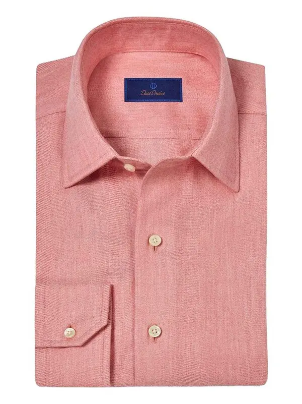 David Donahue Spread Collar Herringbone Sport Shirt - Nantucket
