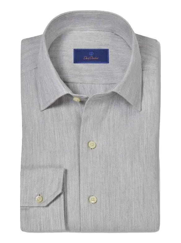 David Donahue Spread Collar Herringbone Sport Shirt - Pearl