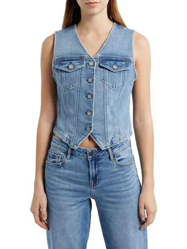HIDDEN JEANS Fitted Denim Vest - Med Wash