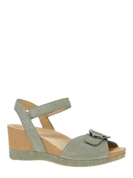 Dansko Stella Ankle Strap Platform Wedge Sandal - Sage Milled Nubuck