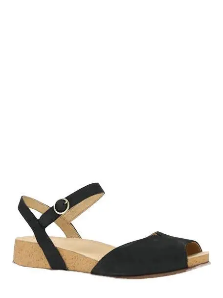 Dansko Cass Peep Toe Wedge Sandal - Black Milled Nubuck