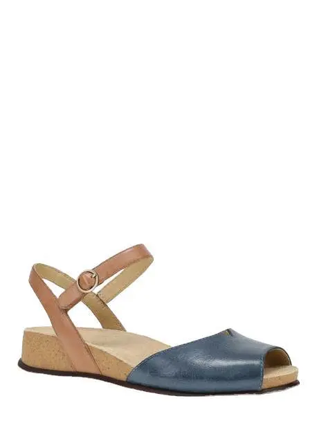 Dansko Cass Peep Toe Wedge Sandal - Blue/tan