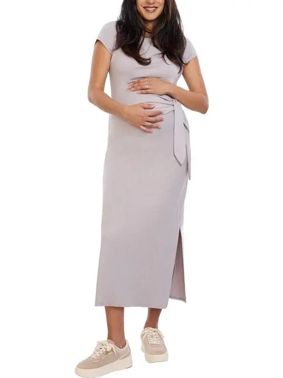 Motherhood Maternity Crew Neck Midi Dress With Side Tie - Opal