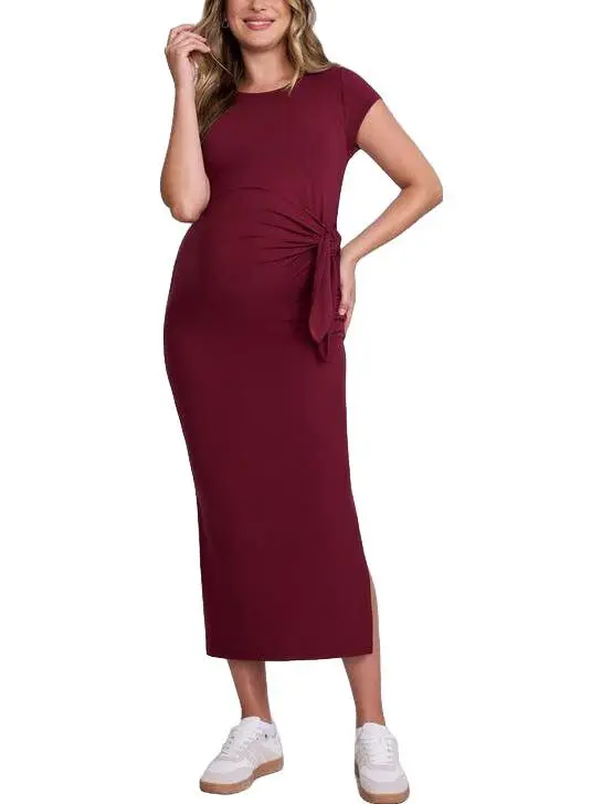 Motherhood Maternity Crew Neck Midi Dress With Side Tie - Tawny Port