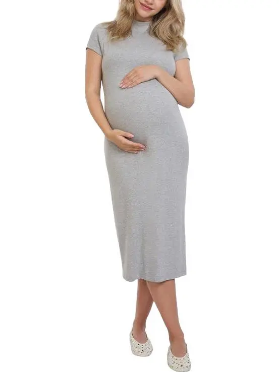 Motherhood Maternity Mock Neck Ribbed Midi Dress - Heather Grey