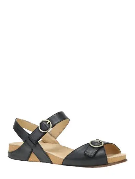 Dansko Candace Wedge Sandal - Black Burnished Nappa