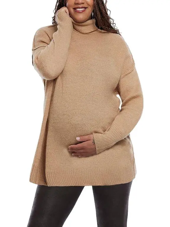 Motherhood Maternity Turtleneck Long Sleeve Knit Maternity Sweater - Brush