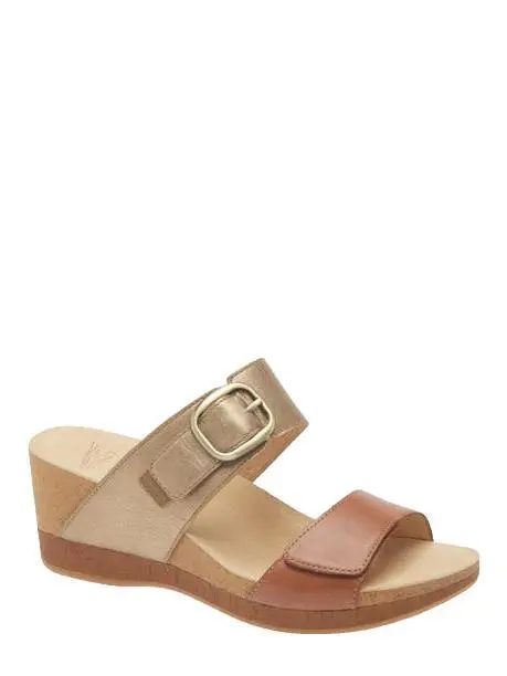 Dansko Shannon Platform Wedge Slide Sandal - Gold/ Tan Leather
