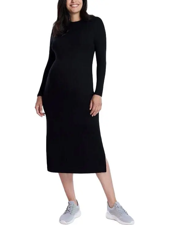 Motherhood Maternity Crew Neck Rib Knit Column Dress - Black