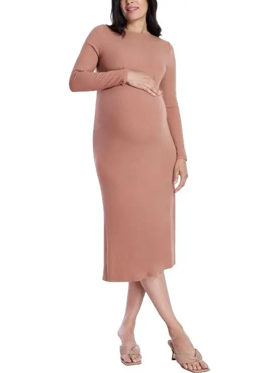 Motherhood Maternity Crew Neck Rib Knit Column Dress - Mocha Mousse