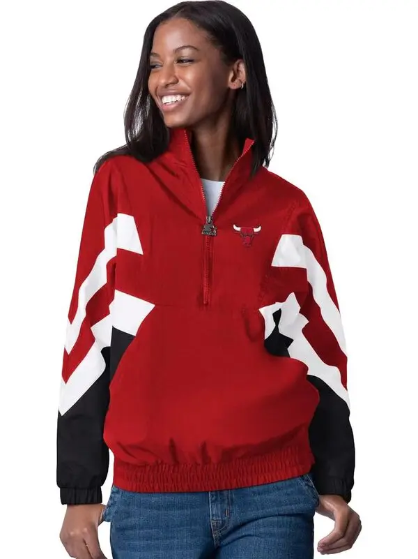 STARTER Chicago Bulls Renegade Oxford Half-zip Jacket - Red