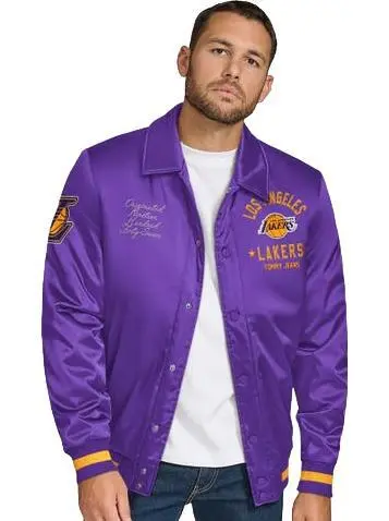 Tommy Hilfiger Los Angeles Lakers Chain Stitch Applique Varsity Jacket - Purple