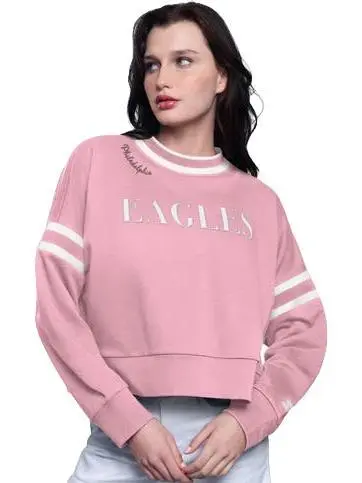 STARTER Philadelphia Eagles Power Play Cropped Pullover Sweatshirt - Pink