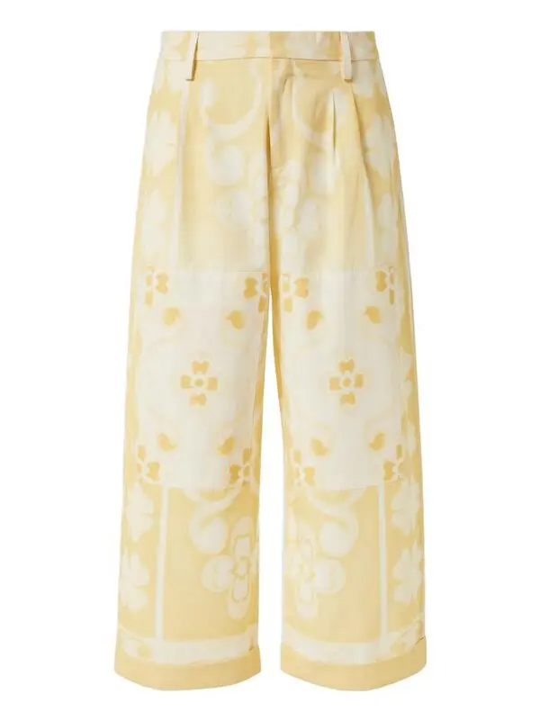 Commas Seaside Printed Cotton And Silk Pants - Yellow