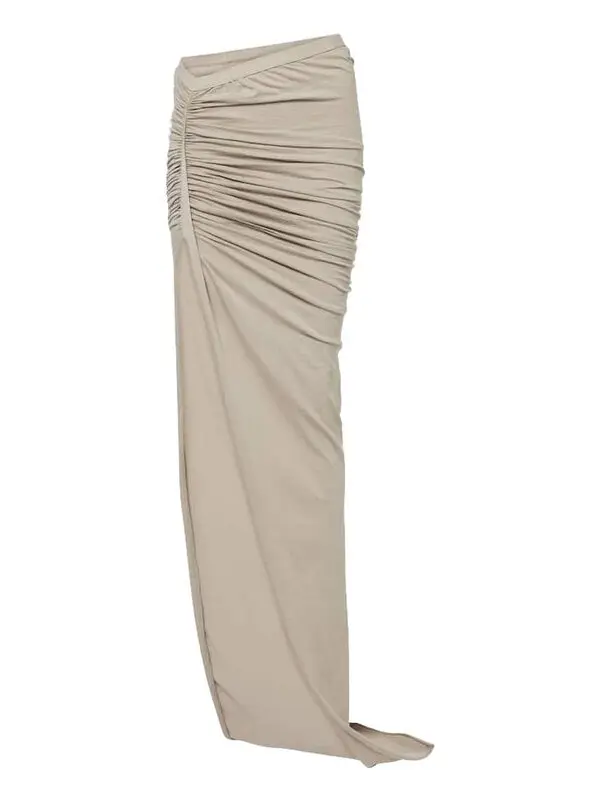 Rick Owens Ruched Cotton Jersey Maxi Skirt - White