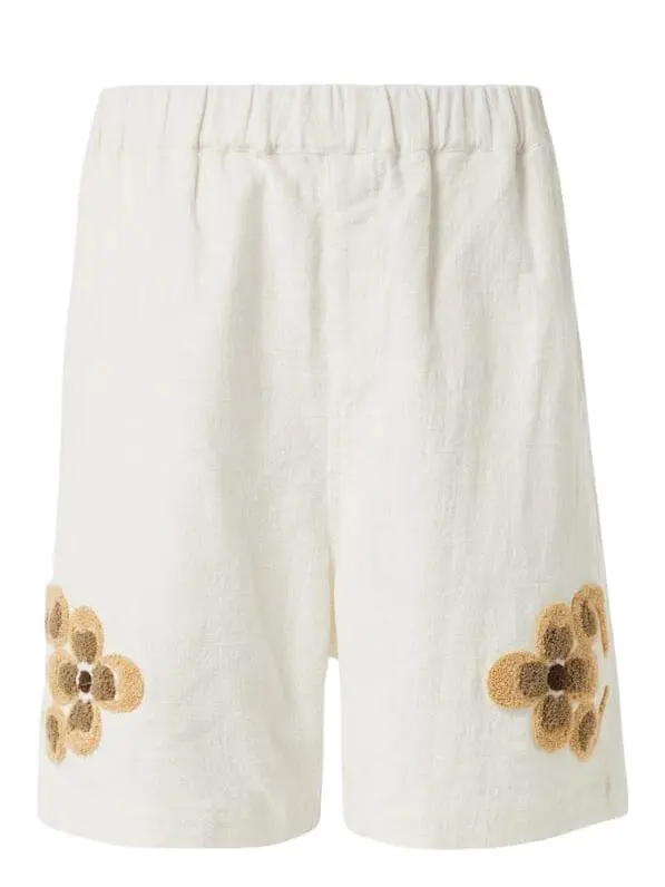 Commas Embroidered Linen And Cotton Shorts - White
