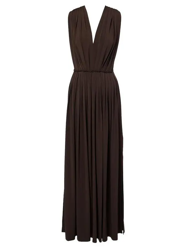 Max Mara Pleated Gathered Maxi Dress - Brown