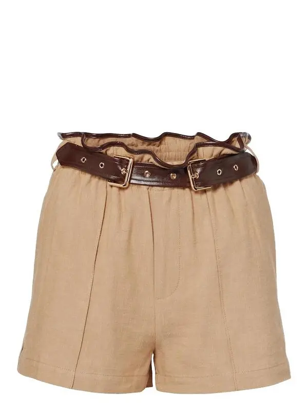 XU ZHI Belted Faux Leather-trimmed Shorts - Beige