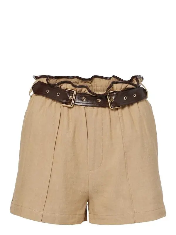 XU ZHI Belted Faux Leather-trimmed Shorts - Beige