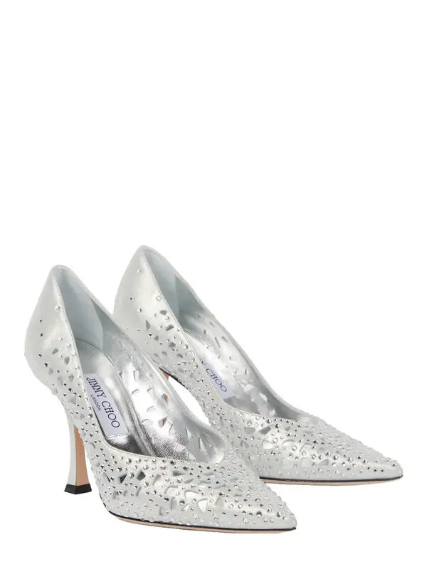 JIMMY CHOO Ziri 90 Embellished Suede Pumps - Silver