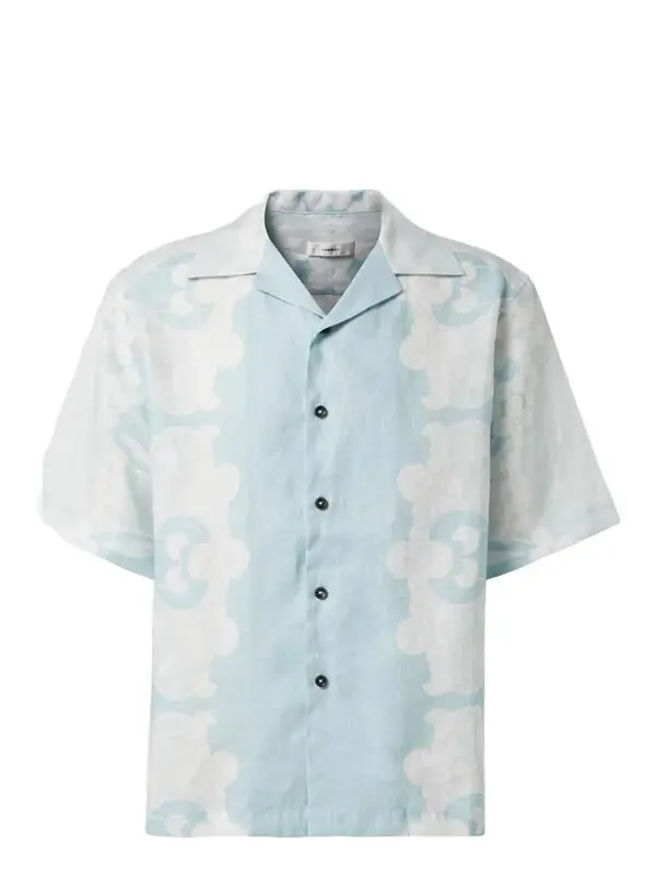 Commas Paradise Floral Linen Bowling Shirt - Blue