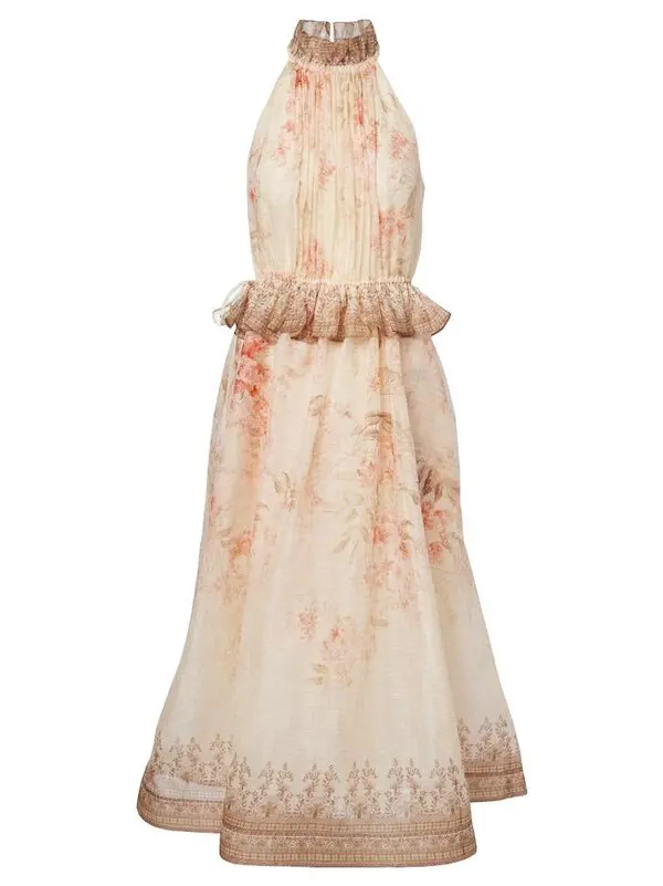 Zimmermann Illuminate Floral Linen And Silk Midi Dress - Beige